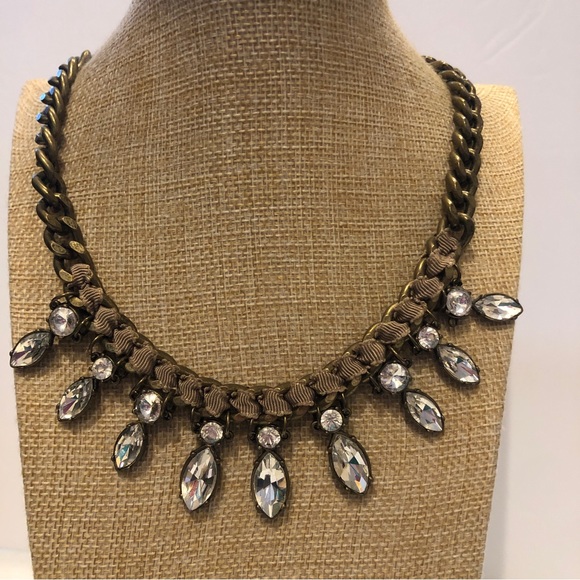 LOFT | Jewelry | Loft Statement Necklace Antiqued Gold Tone W Clear ...